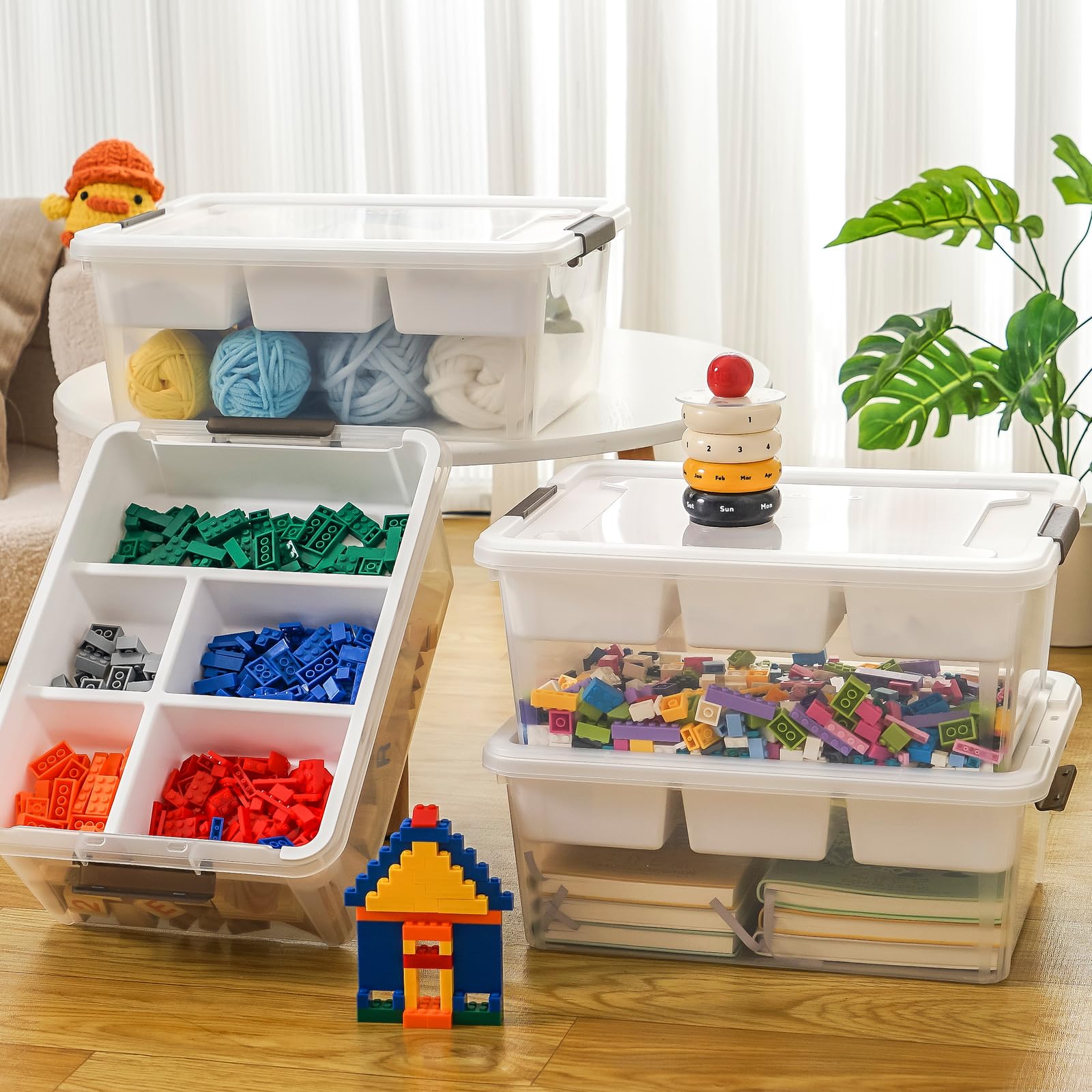MACOPRO 17 QT Plastic Storage Box with Removable Tray Craft Organizers and Storage Clear Storage Container for Organizing Bead, Tool, Sewing, Playdoh (White, 1Pack-17QT)