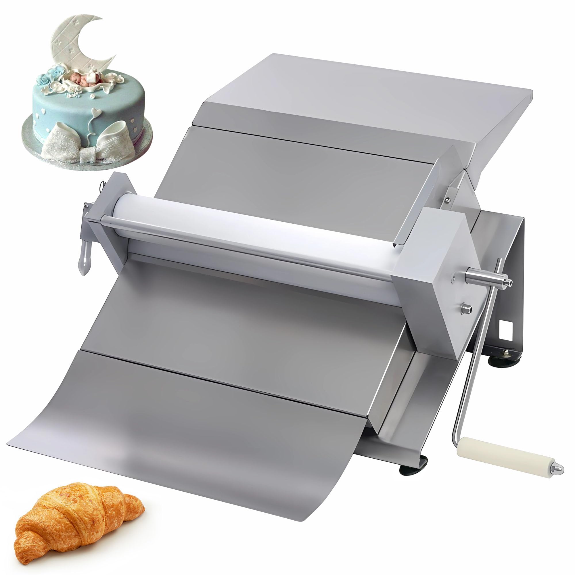 INTSUPERMAI Manual Dough Sheeter 16.5" Pastry Dough Roller Machine Stainless Steel Dough Press Sheeter Fondant Sheeter for Fondant, Croissants, Pizza and Puff Pastry