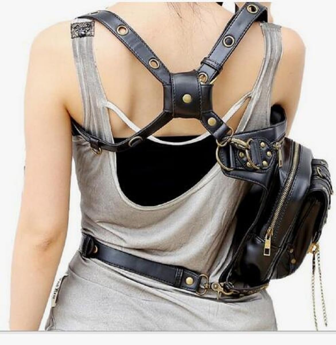 Wendingstan Rock Leather & Vintage Gothic Retro Steampunk Handbag Victorian Style Shoulder Waist Bag Black, Medium