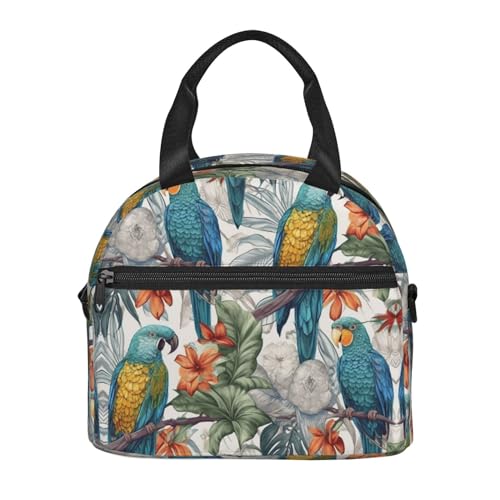 DEHIWI Parrots On Branches Lunch Bag For Women Men Reusable Insulated Lunch Box Lunch Cooler Tote Bag For Work Picnic Travel