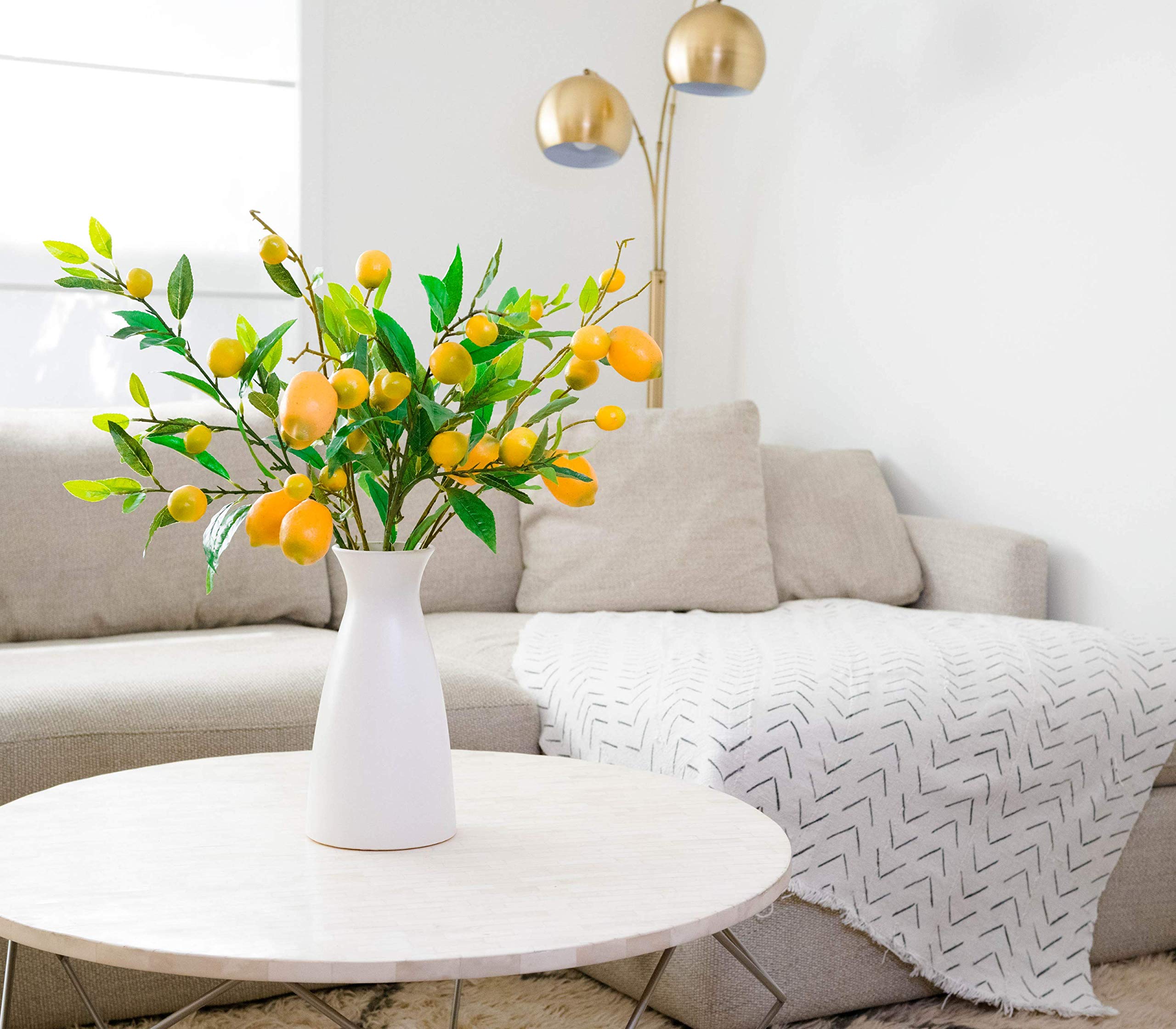 DomainScape 5 Pack Lemon Branch Decor - Artificial Lemon Branch Decoration - Full Unique Display - Large & Small Lemons with Green Leaves. Great for Kitchen, Home, Garden-Farmhouse Style