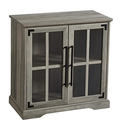 Okvnbjk Buffet Cabinet, 32 Inch Sideboard Coffee Bar Cabinet with Adjustable Shelves for Kitchen Small Accent Storage Cabinet(Grey Wash)