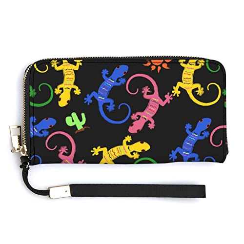 FunnyStar Lizard Gecko Women's Long RFID Hand Wallet Wristlet Clutch Purse PU Leather Handbag with Wrist Strap
