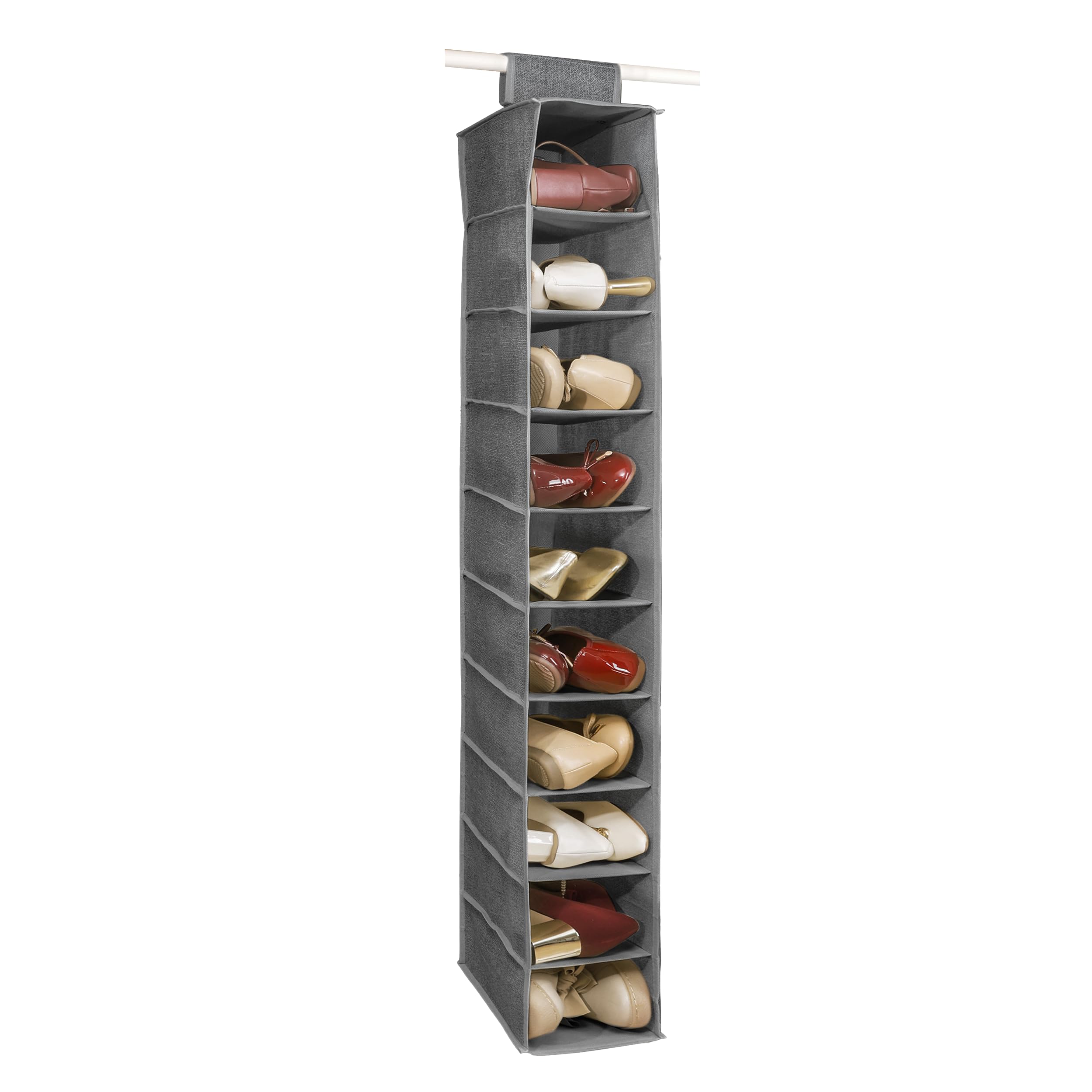 NEATJELAI Hanging Shoe Organizer 10 Tier Hanging Shelves for Closet Organizers and Storage System,Foldable Design, for Wardrobe, Baby Clothes Organization and Storage,Gray