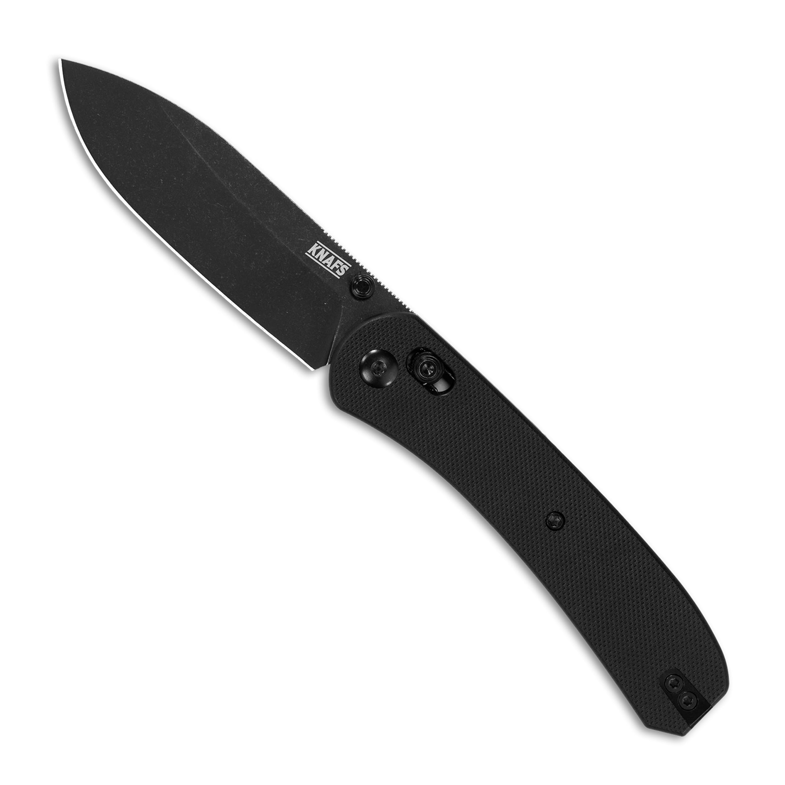 Knafs - Lander 2 Folding Pocket Knife with Clip - EDC for Men, Women, Everyone - Black Stonewash Blade - Black G10 Handle
