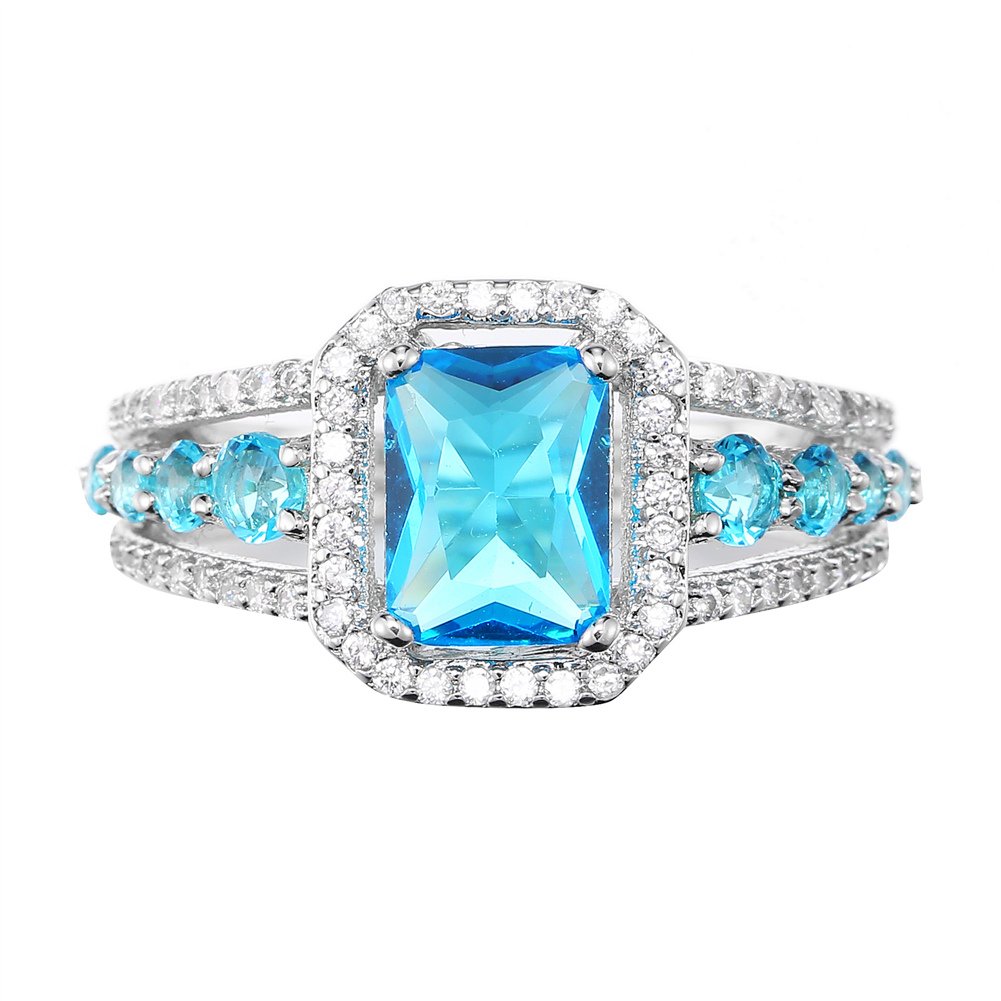 Czjewelry White Gold Plated Sky Blue Princess Cut Cz Stone Engagement Ring | Wedding Bands for Women