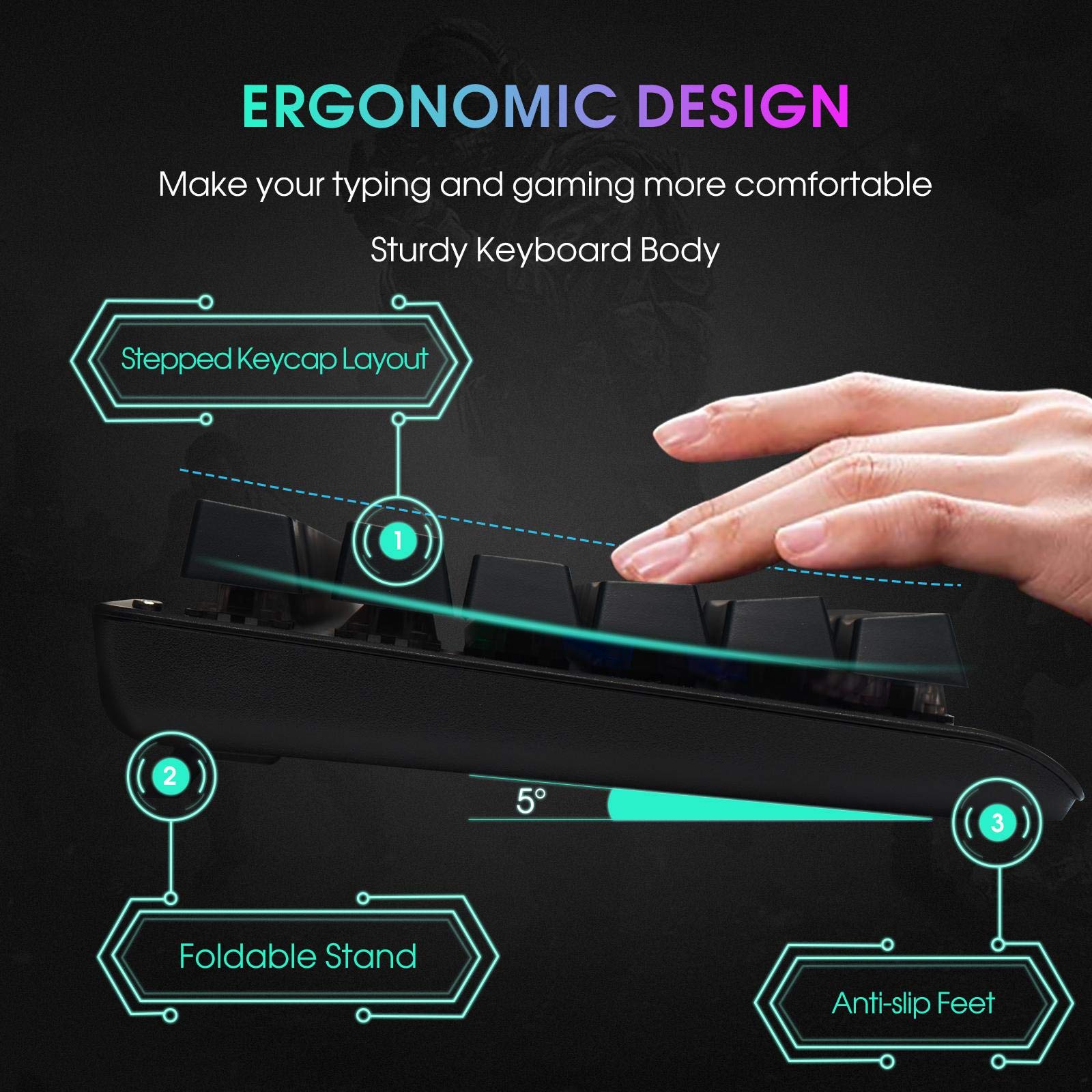 E-YOOSO Mechanical Keyboard K600 Red Switches 104 Keys Gaming Keyboard 9 Modes LED Backlit Rainbow USB Wired Keyboard for Desktop Computer Laptop Windows PC