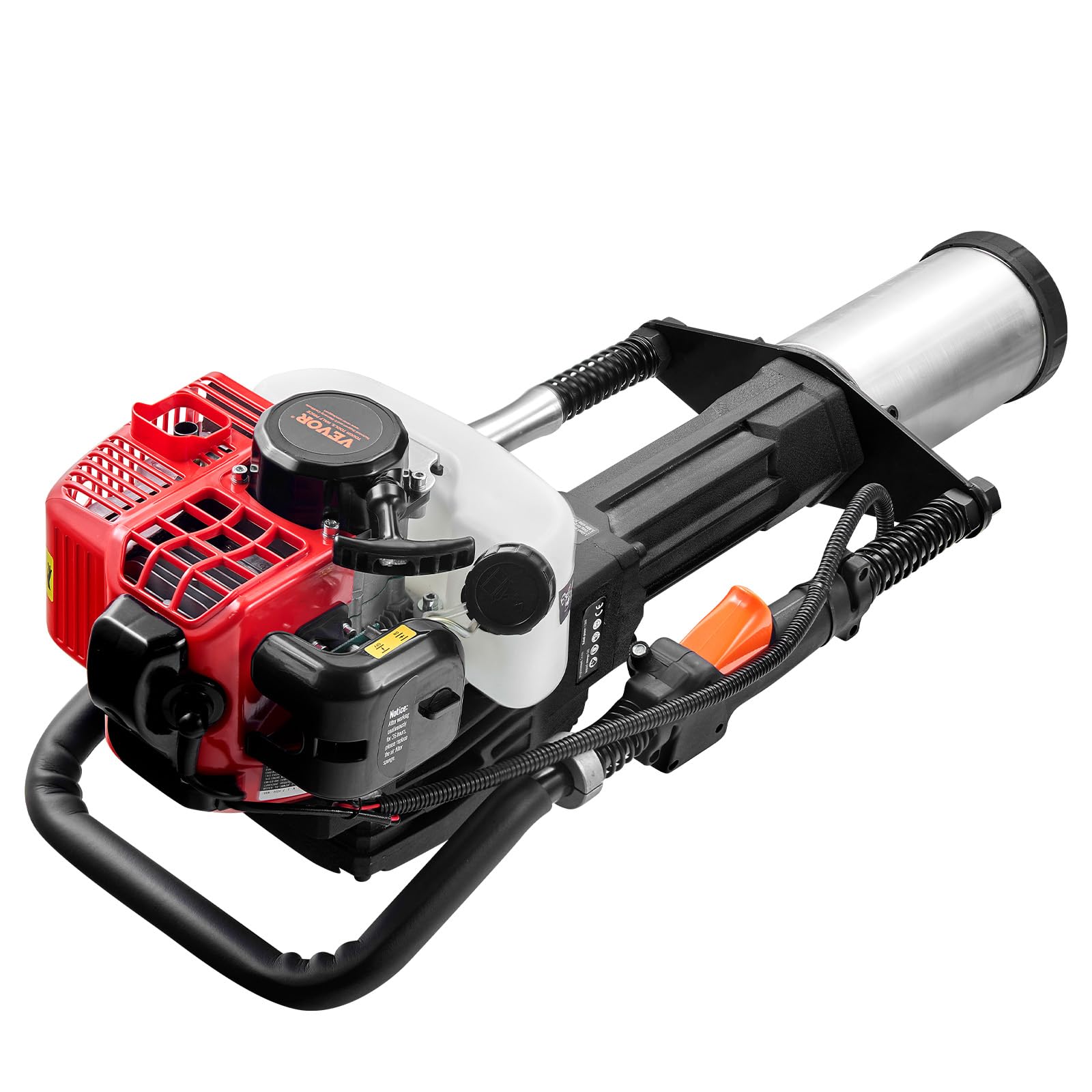 VEVOR 52cc Gas-Powered T Post Driver, 2-Stroke Engine Gasoline Fence Piling Pounder, 1300W Portable Piledriver with 3 Post Driving Head(49/69/100 mm), For Farm, Ranch Fencing, Road Improvements