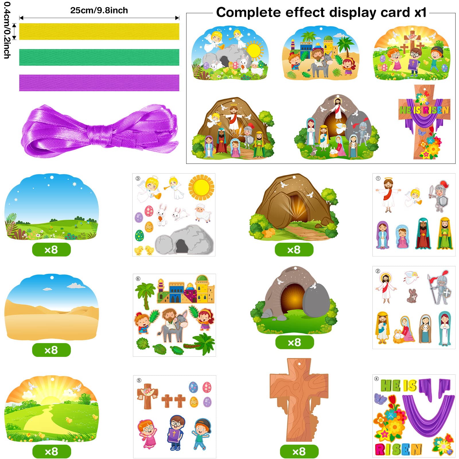 Funrous Easter Scene Hanging Ornaments Craft Kit for Kids, 48 Pack Religious Cardboard DIY Ornaments, 6 Styles, Interactive Teaching Tool, Church Party Decorations
