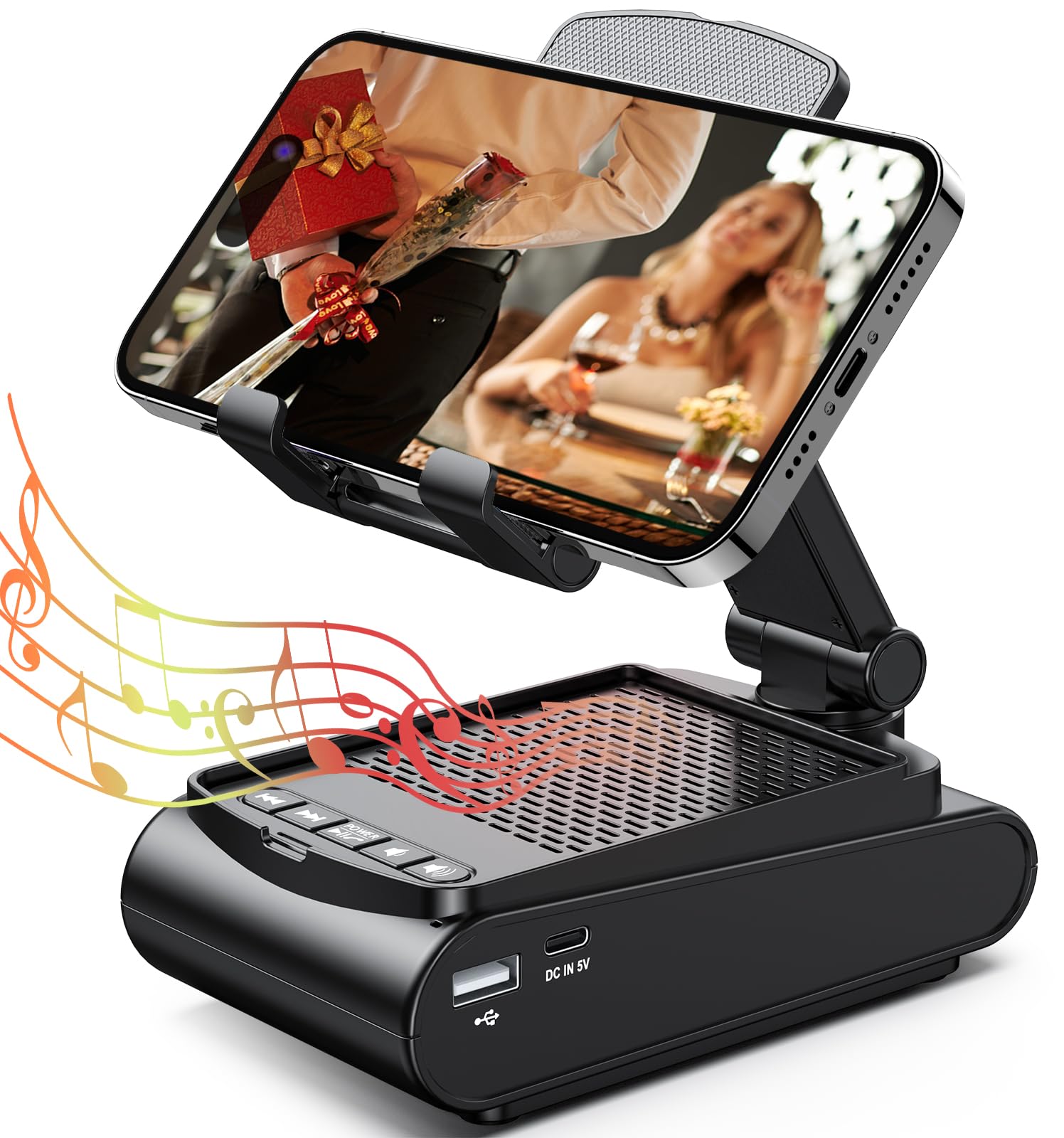 Dawinga Gifts for Men Women, Phone Stand with Wireless Bluetooth Speaker, Anti-Slip & HD Surround Sound, Adjustable Tablet Holder & Portable Speaker, Suitable for iPhone/Samsung/iPad, Desk Tech Gadget