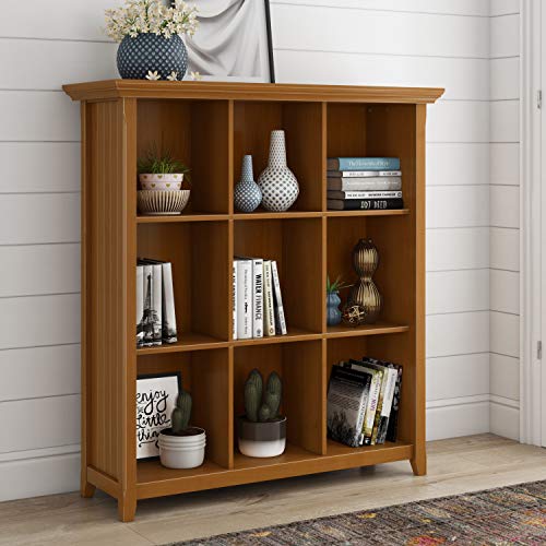 SIMPLIHOME Acadian SOLID WOOD 44 Inch Transitional 9 Cube Bookcase and Storage Unit in Light Golden Brown, For the Living Room, Study Room and Office