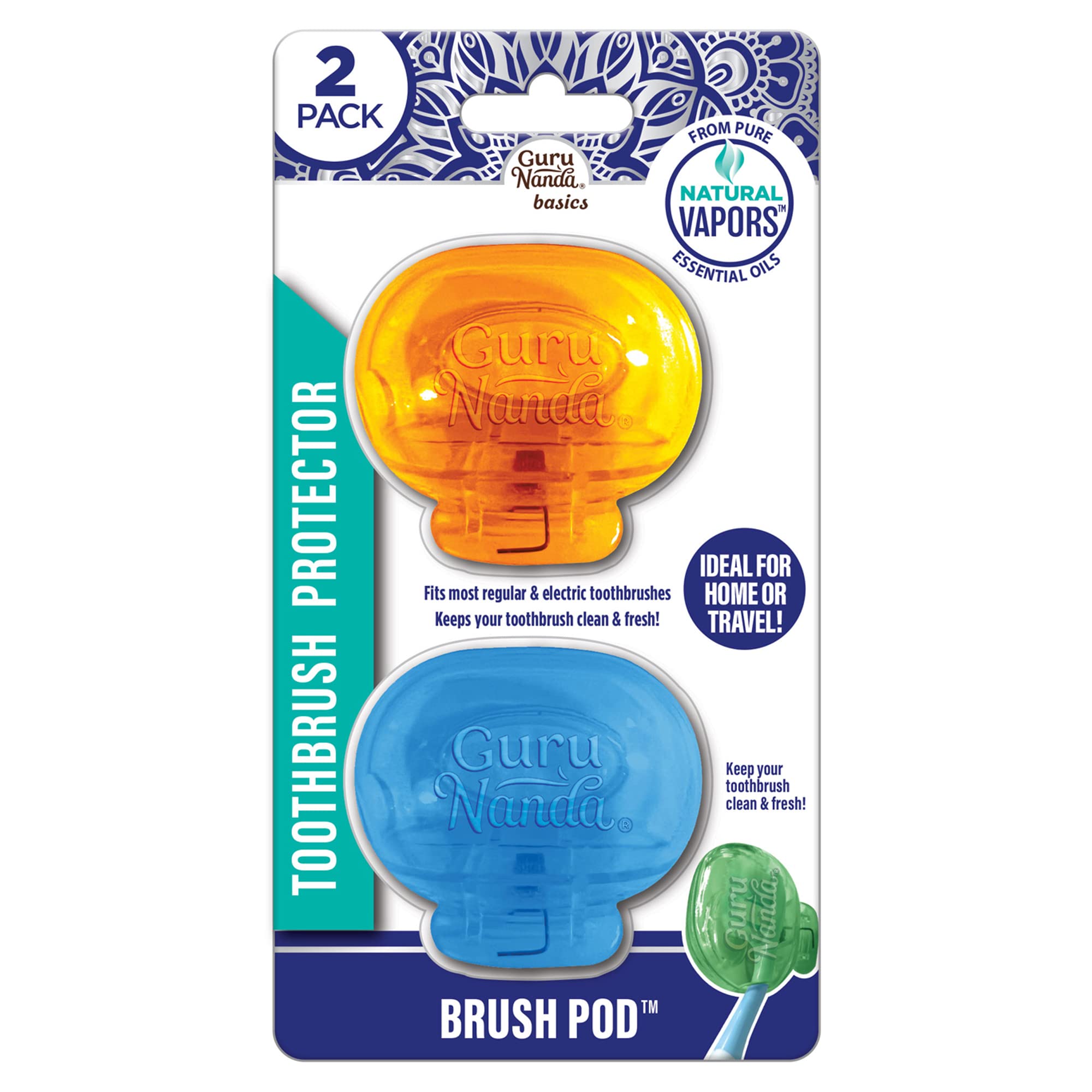 GuruNanda Toothbrush Protector Covers, Pack of 2 Brush Pod Covers Fits Most Manual & Electric Toothbrushes - Ideal for Home & Travel, Keeps your Toothbrush Clean (colors may vary), Multi Color