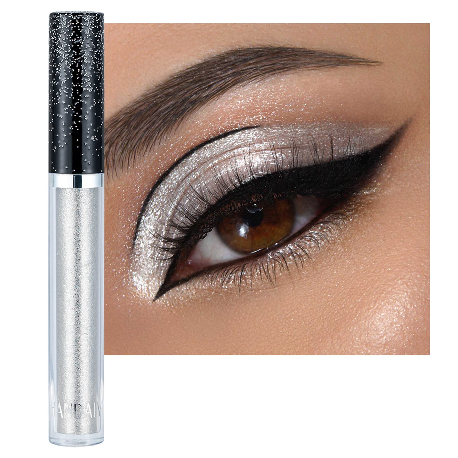 DekRion Glitter Eyeshadows, Liquid Eyeshadows, Long-lasting Liquid Glitter Eyeshadows, Shimmer-Eyeshadows, Metals-Gloss-Sparkling Silver, Gold High-pigmented Colorful Glitter Eye Shadows(01#Silver)