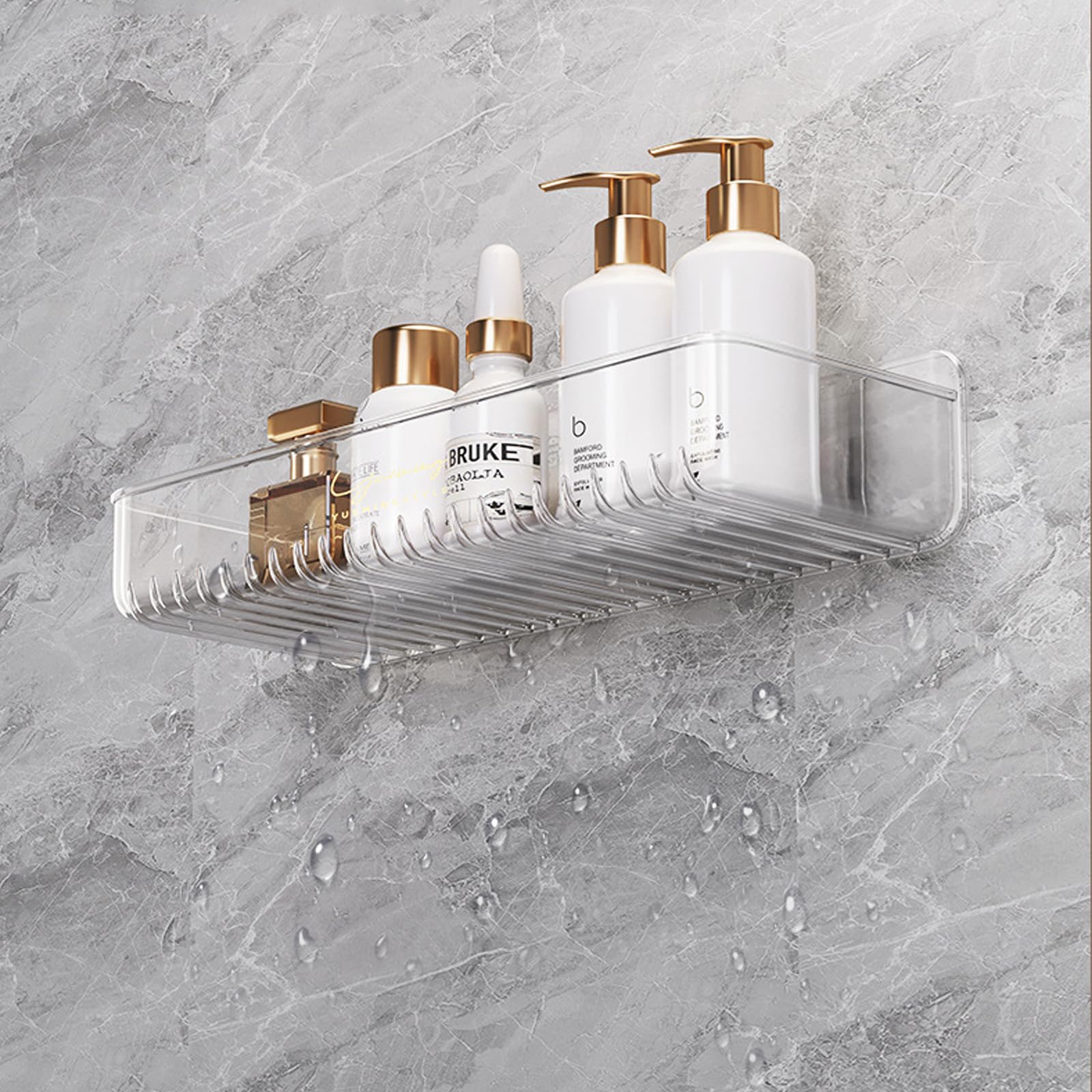 Resdenio Wall Mount Shower Caddy Hanging - No Drill Bathroom Shelves with Self Adhesive Tape, Shower Organizer and Storage Shelf for Bathroom, Kitchen, Utility Room (long basket)