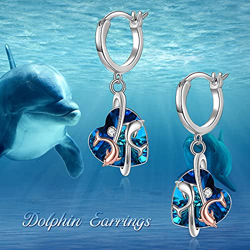 Dolphin Earrings Sterling Silver Crystal Dolphin Hoop Earrings Dolphin Jewelry Gifts for Women Daughter