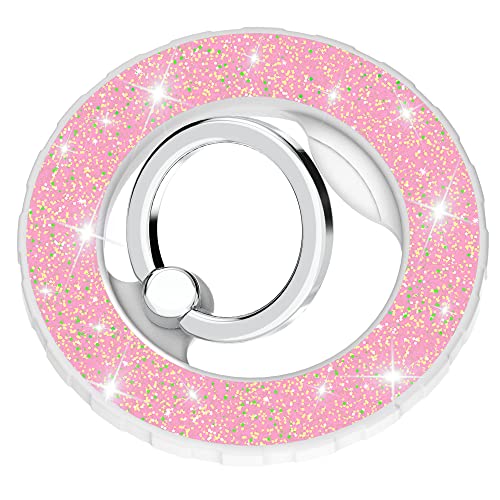ROMSEA Magnetic Phone Ring Holder Stand, Adjustable Finger Ring Grip Collapsible Kickstand Compatible with for iPhone 14 13 12 Mag Safe Case Removable for Wireless Charging, Pink…