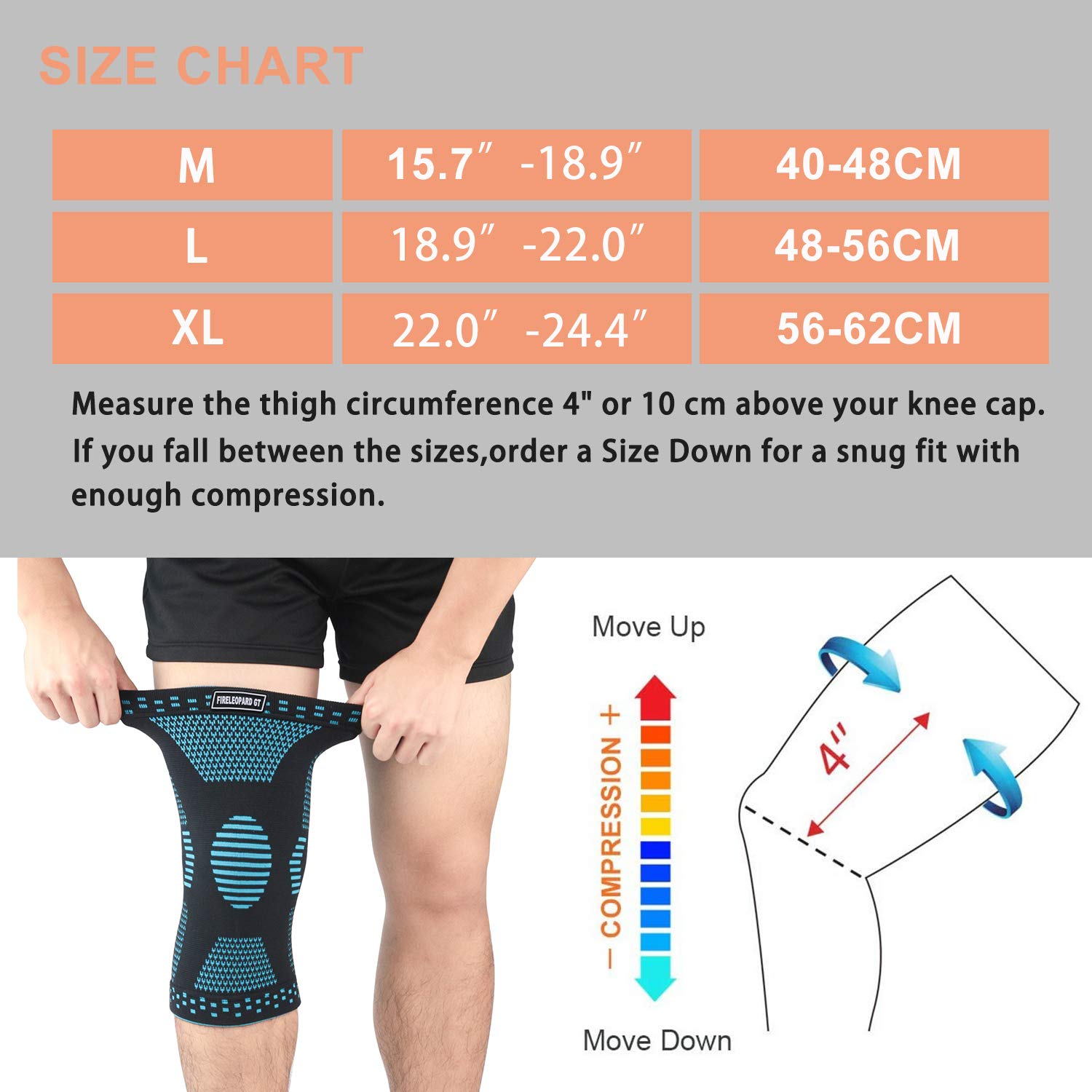FIRELEOPARD GT 2 Pack Knee Compression Sleeve,Knee Brace Support for Men & Women,Premium Recovery for Meniscus Tear, ACL, MCL Running,Arthritis, Biking & Sports (Blue, X-Large)