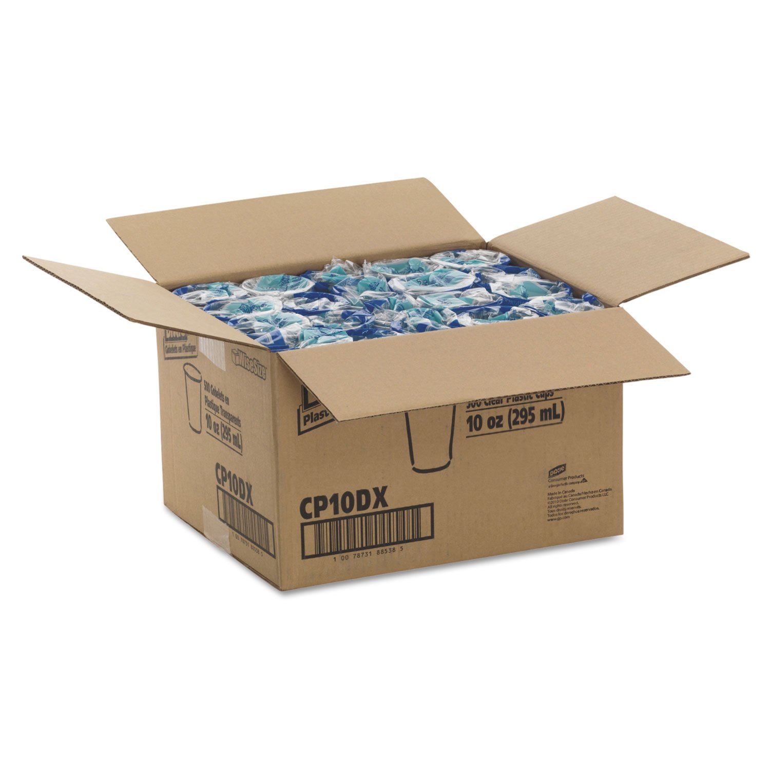 Dixie CP10DX Clear Plastic PETE Cups, Cold, 10oz, WiseSize, 25/Pack, 20 Packs/Carton