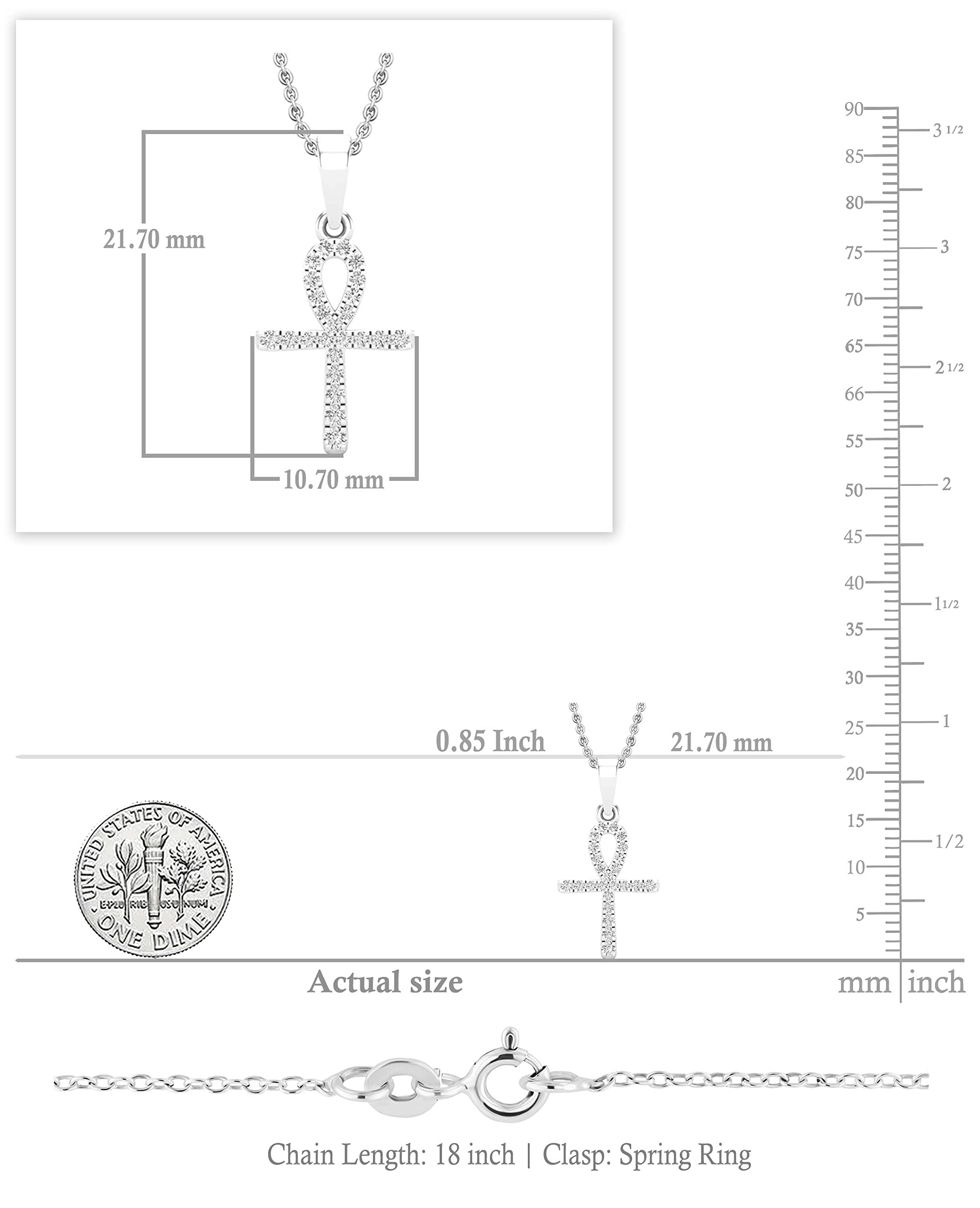 Dazzlingrock Collection Round White Diamond Ankh Cross Pendant for Women with 18 inch Silver Chain (0.16 Ctw) in 14K White Gold