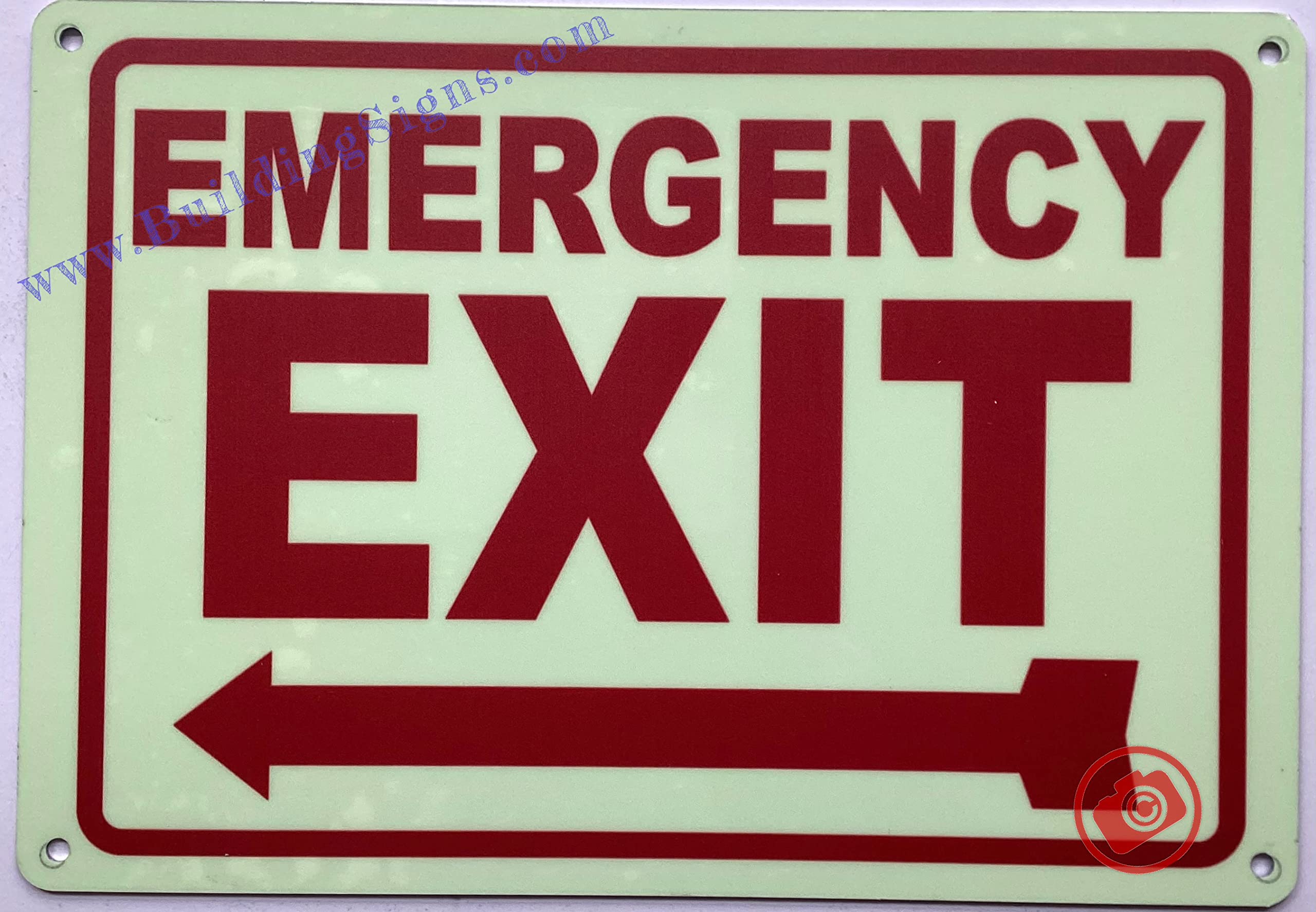 Photoluminescent EMERGENCY EXIT WITH LEFT ARROW SIGN/GLOW IN THE DARK EMERGENCY EXIT WITH LEFT ARROW SIGN (ALUMINIUM, 7X10 INCH,HEAVY DUTY, RUST FREE)