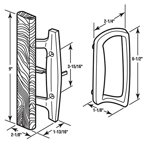 Mortise Style Reversible Sliding Patio Door Handle Set with Oak Wood Interior Handle and Exterior Pull in White Diecast Finish Fits 3-15/16β Screw Hole Spacing, Non-keyed with Latch Locks (White)