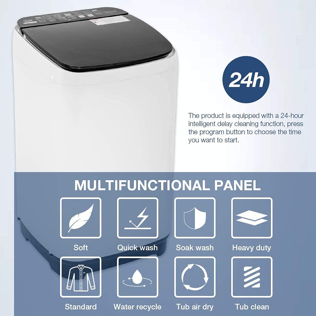 Portable Washing Machine Full-Automatic Washer and Spin Dryer 12lbs Capacity Compact 1.01 Cu.ft Laundry Washer Spin with Long Hose for Apartments Camping,White & Black