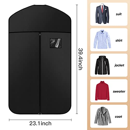 Vodiver Oxford Fabric Garment Bag Hanging Clothes Travel Suit Bag with Clear Window for Suits, Coats, T-Shirts, Jackets. (Black, 40-inch-4 packs)