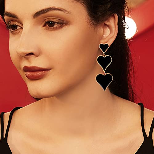 D.Rosse Chic Green Enamel Heart Stud Earrings Post Gold Red Interlocking Heart Drop Dangle Earrings for Women Girls Christmas Valentine’s Day Gift (Red)