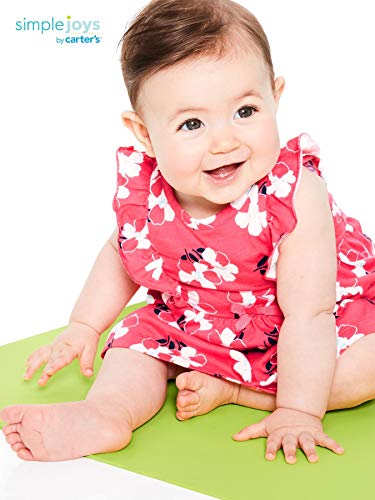 Simple Joys by Carter's Baby Girls' Romper, Sunsuit and Dress, Pack of 3, Mint Green Cherry/Navy Stripe/Pink Floral, 0-3 Months
