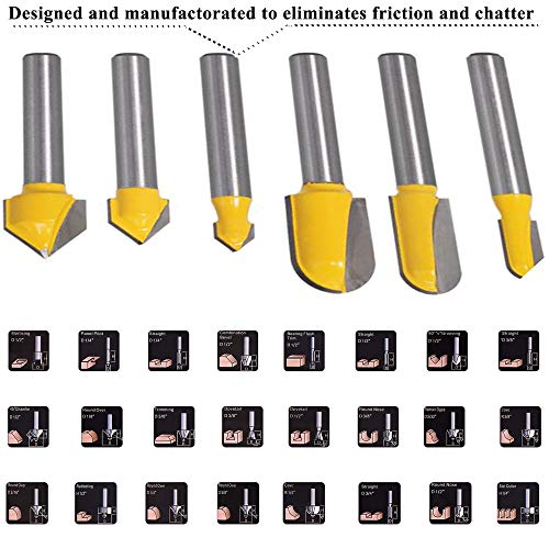 OLETBE 1/2 Inch Shank Router Bit Set 41 PCS, Extended Door Rail Cabinet Stile Router Bits Sets, Woodworking Milling Cutter Tools, Router Grooving Tool(Yellow)