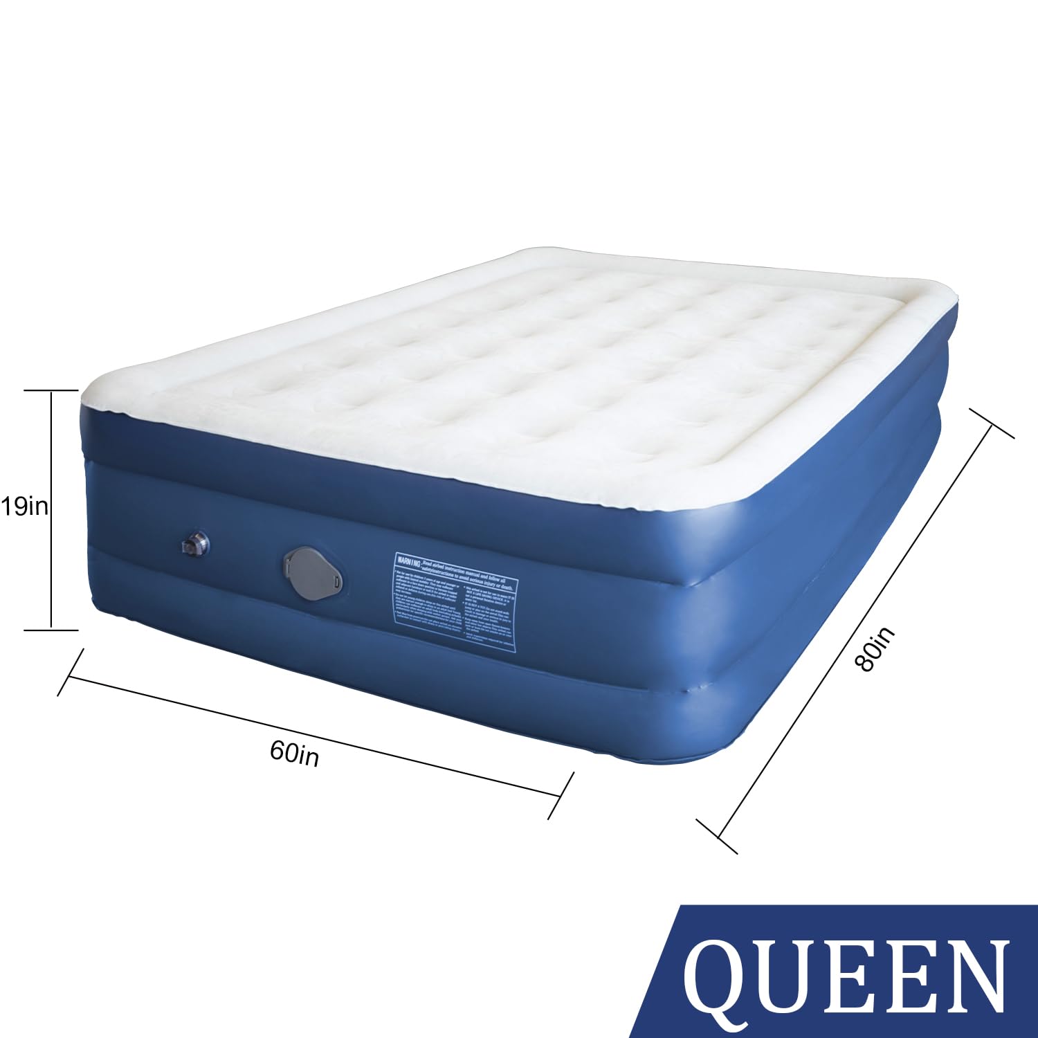 DREAMPUMP Comfy Elements Queen Air Mattress with Built-in Rechargeable Detachable Air Pump, 19”Thickness Queen Size Camping AirBed Waterproof Blow Up Inflatable Air Bed for Camping, Home & Guests