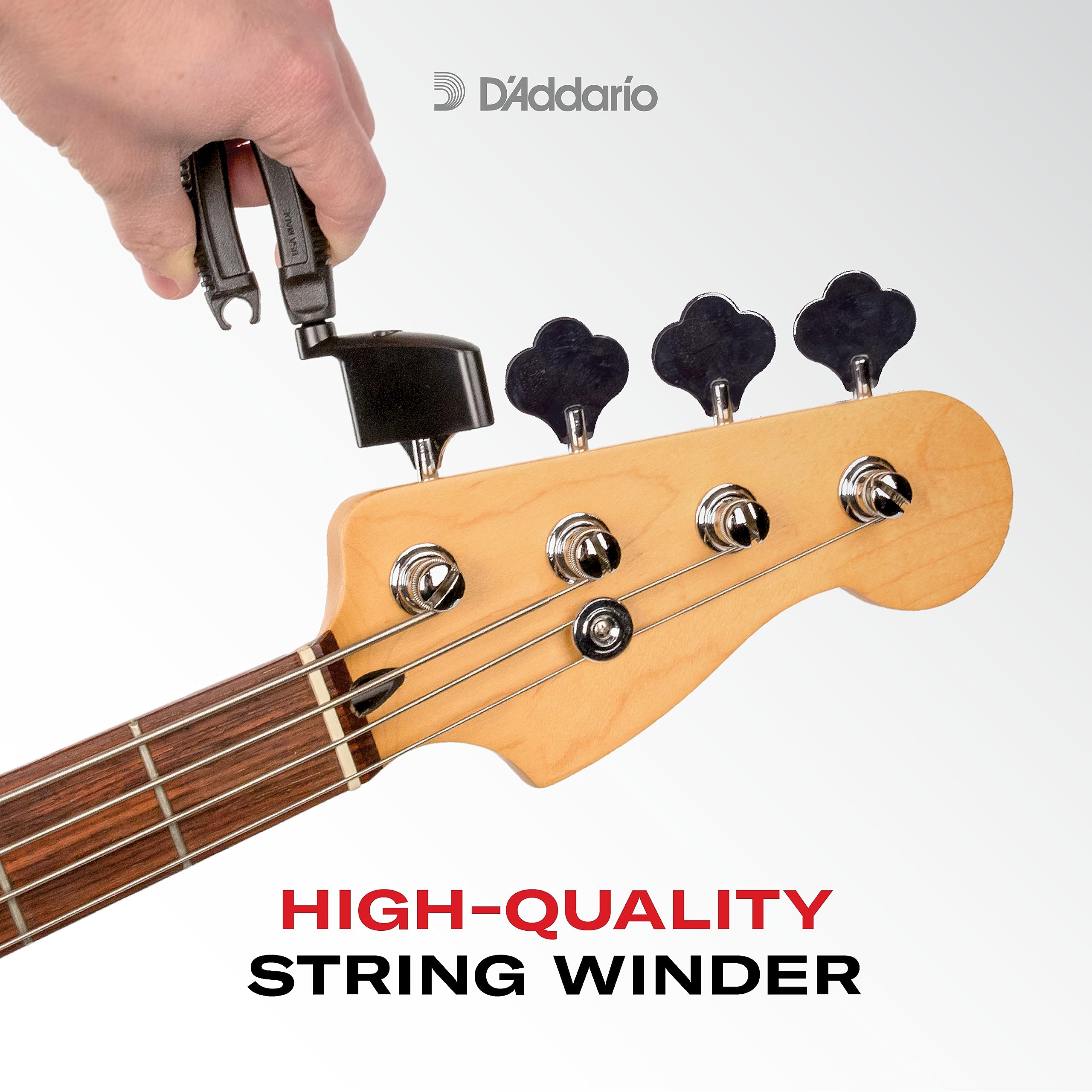 D'Addario Accessories Bass Pro-Winder - Bass Guitar String Winder, Bass String Cutter, Bass Guitar Bridge Pin Puller - Ultimate Ergonomic All in One Bass Tool for Restringing - Black
