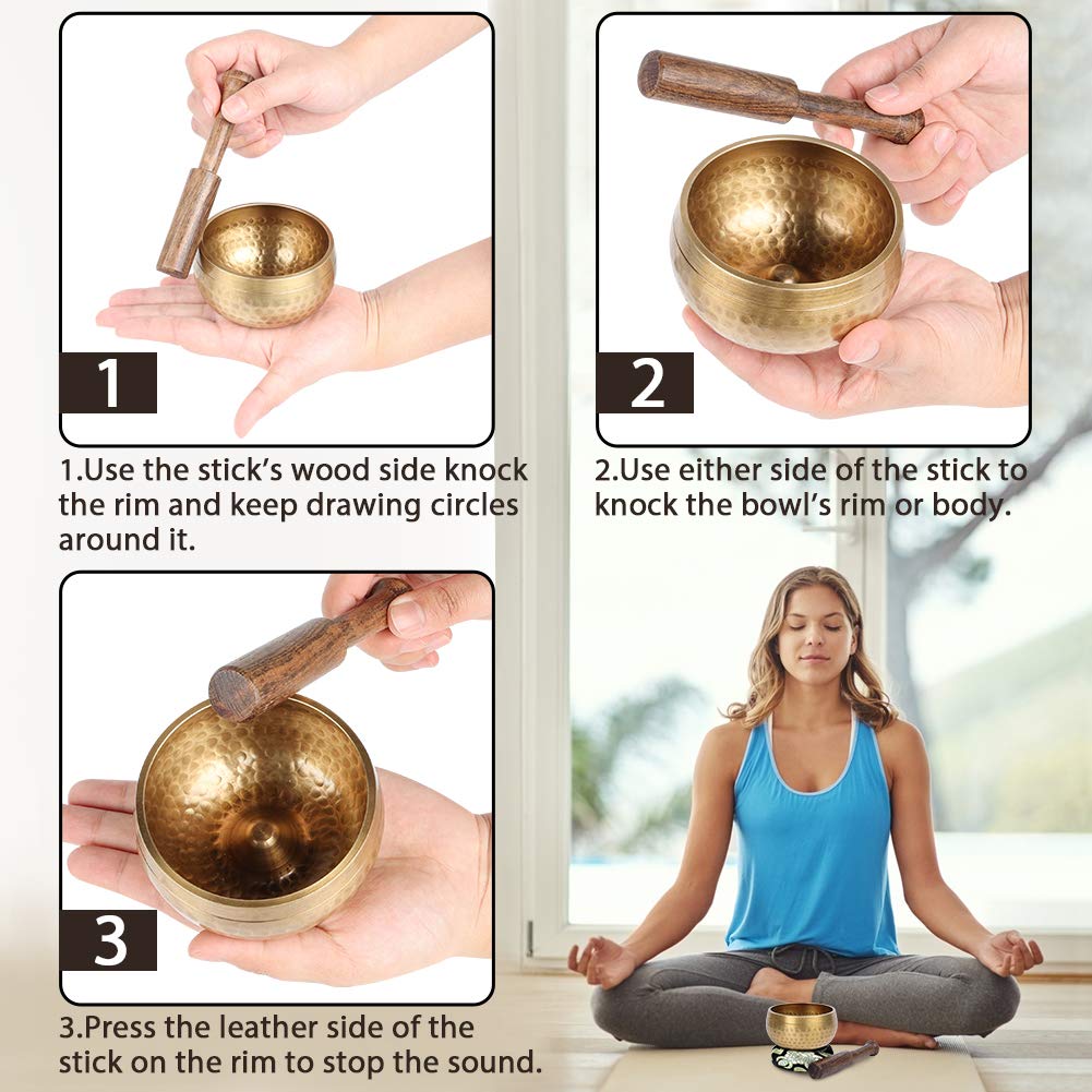 DomeStar Tibetan Singing Bowl Set, Sound Bowl Meditation Bowl Cushion for Meditate Yoga Chakra Healing Relaxation