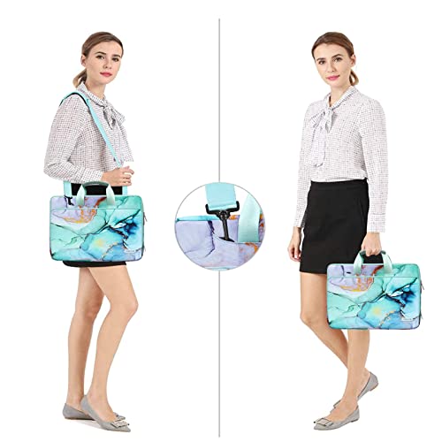 MOSISO 360 Protective Laptop Shoulder Bag Compatible with MacBook Air 15 inch M2 A2941 2023/Pro 16 2023-2019 M2 A2780 M1 A2485 A2141,15-15.6 inch Notebook, Polyester Sleeve with Belt Marble MO-MBH189