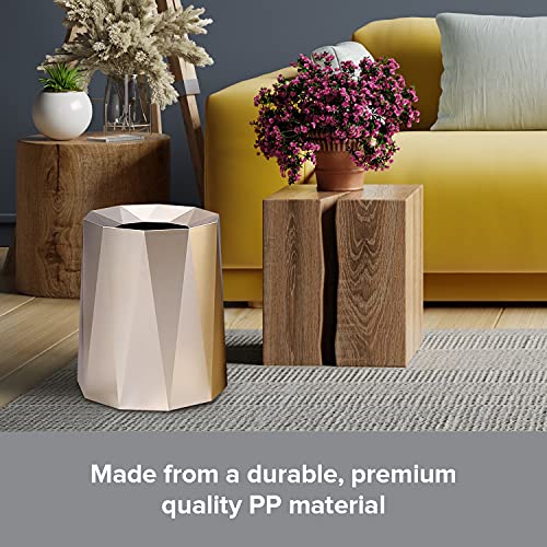 Luxurious Nordic Trash Can - Open Top Geometric Garbage Can - Double Barrel Trash Bin - Waste Basket w/Removable Plastic Bin - Living Room, Bedroom, Bathroom Trash Can - 8L/2.1Gal Garbage Bin, Gold