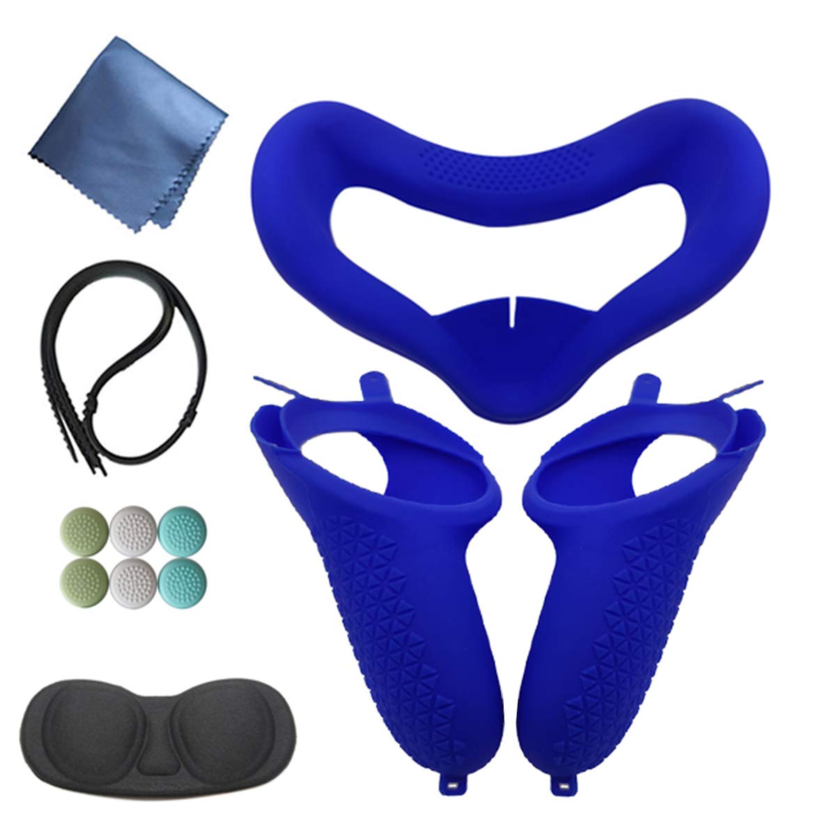 for Oculus Quest 2 Accessories, VR Silicone Touch Controller Grip Cover & Face Cover for Quest 2, Protective Lens Cover, Sweatproof Protective Sleeve Kit with Adjustable Wrist Knuckle Strap (Blue)