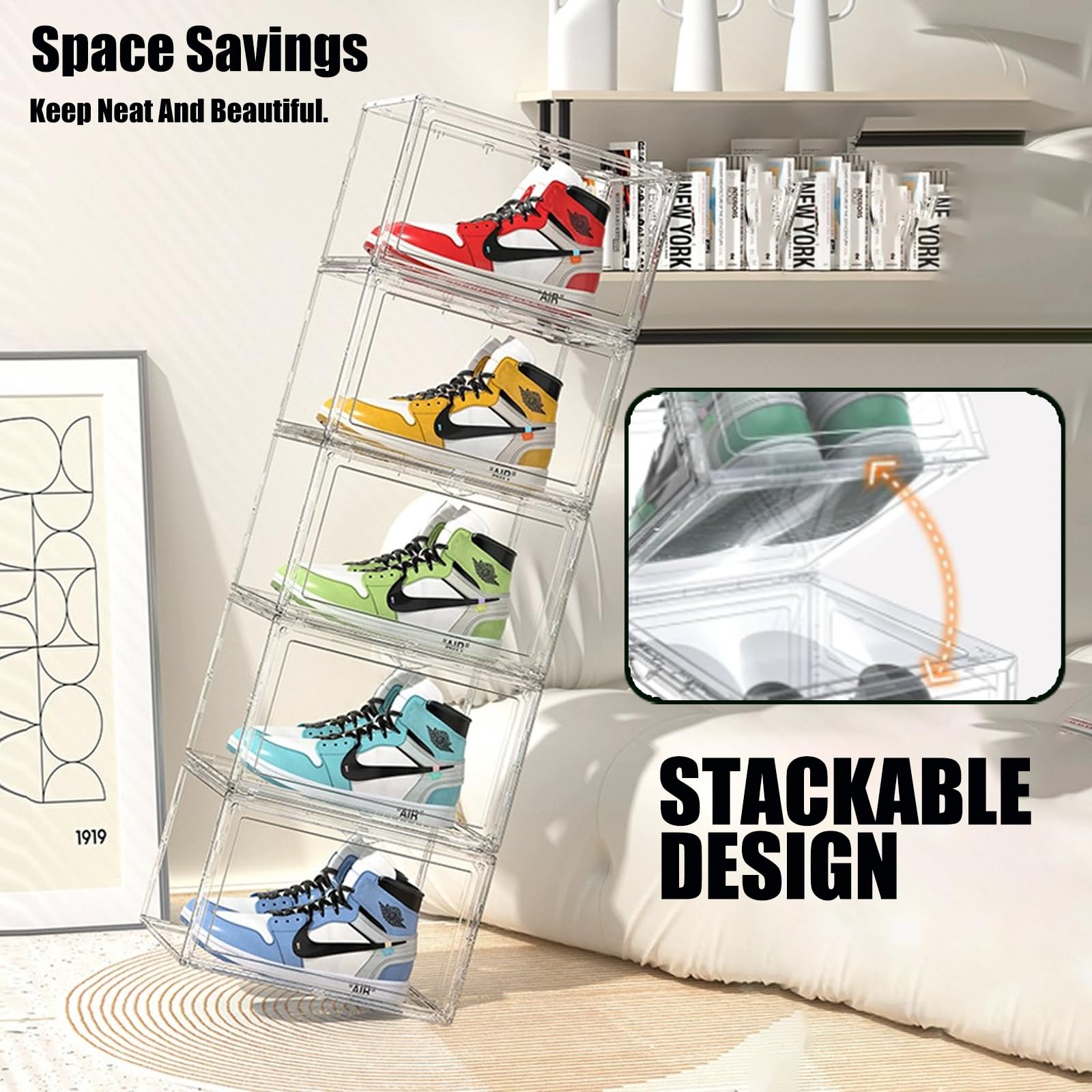 Rgqphantom 1pack Shoe Storage Box,Stronger Shoe Box with Magnetic Door for Sneaker Display,Easy Assembly,Shoe Box Clear Plastic Stackable,Transparent (1 pack)