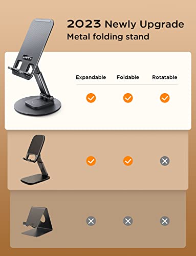 LISEN Rotatable Cell Phone Stand Height Adjustable iPhone Holder for Desk Portable Cellphone Stand Compatible with All Mobile Phone iPhone 15 14 Pro Max Desk Accessories (20X Stable Space Black)