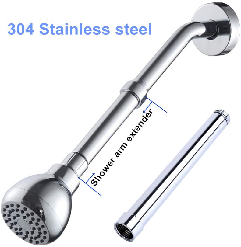 JR 4 inch 1/2" Shower Arm Extension, Shower Head Extension Arm, Shower Extender Arm - 304 Stainless Steel with Brass Connector - Polished Chrome Finish