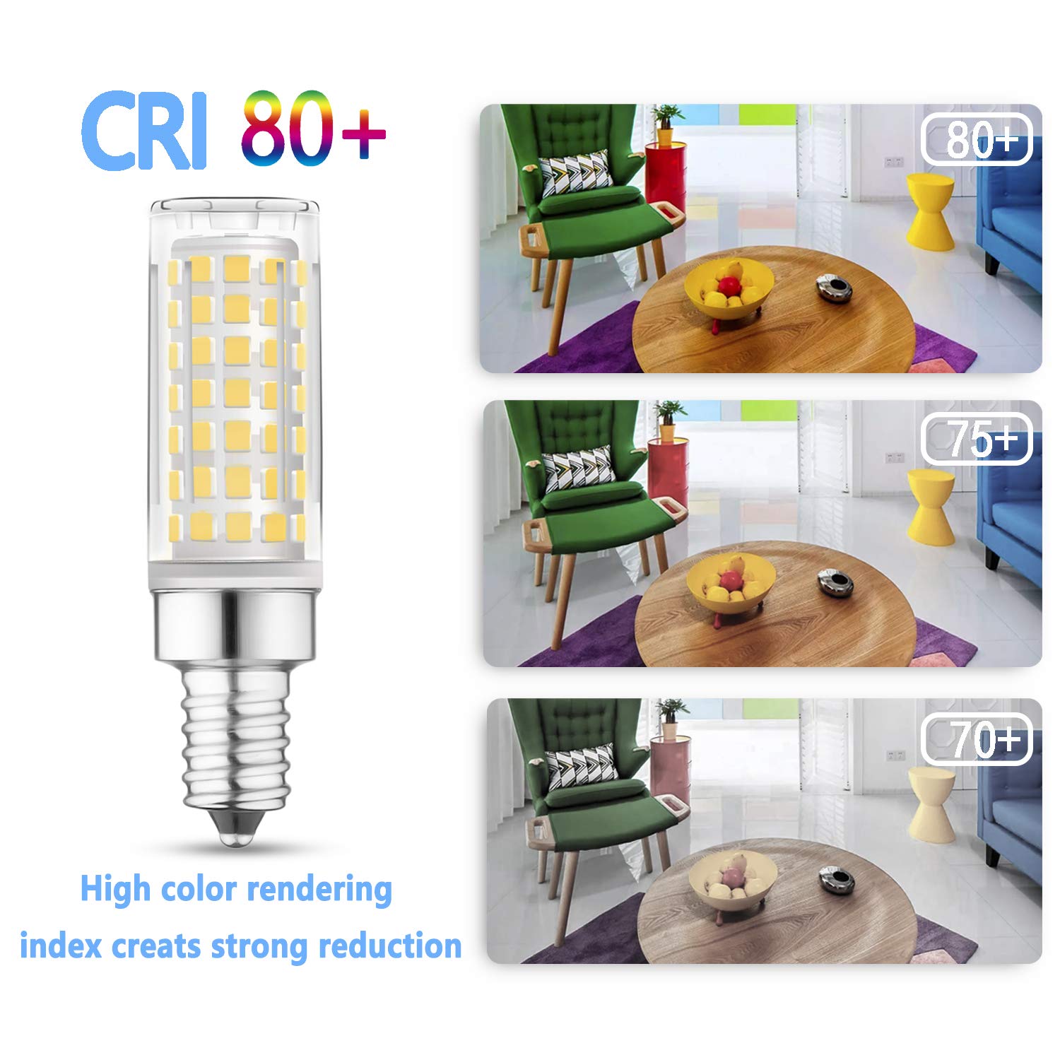 E12 LED Bulbs, 6W Candelabra LED Bulbs 60 Watt Equivalent,Chandelier Light Bulbs 6000K Daylight White 480 Lumen Non-dimmable for Ceiling Fan Decorative Lighting - 3 Pack