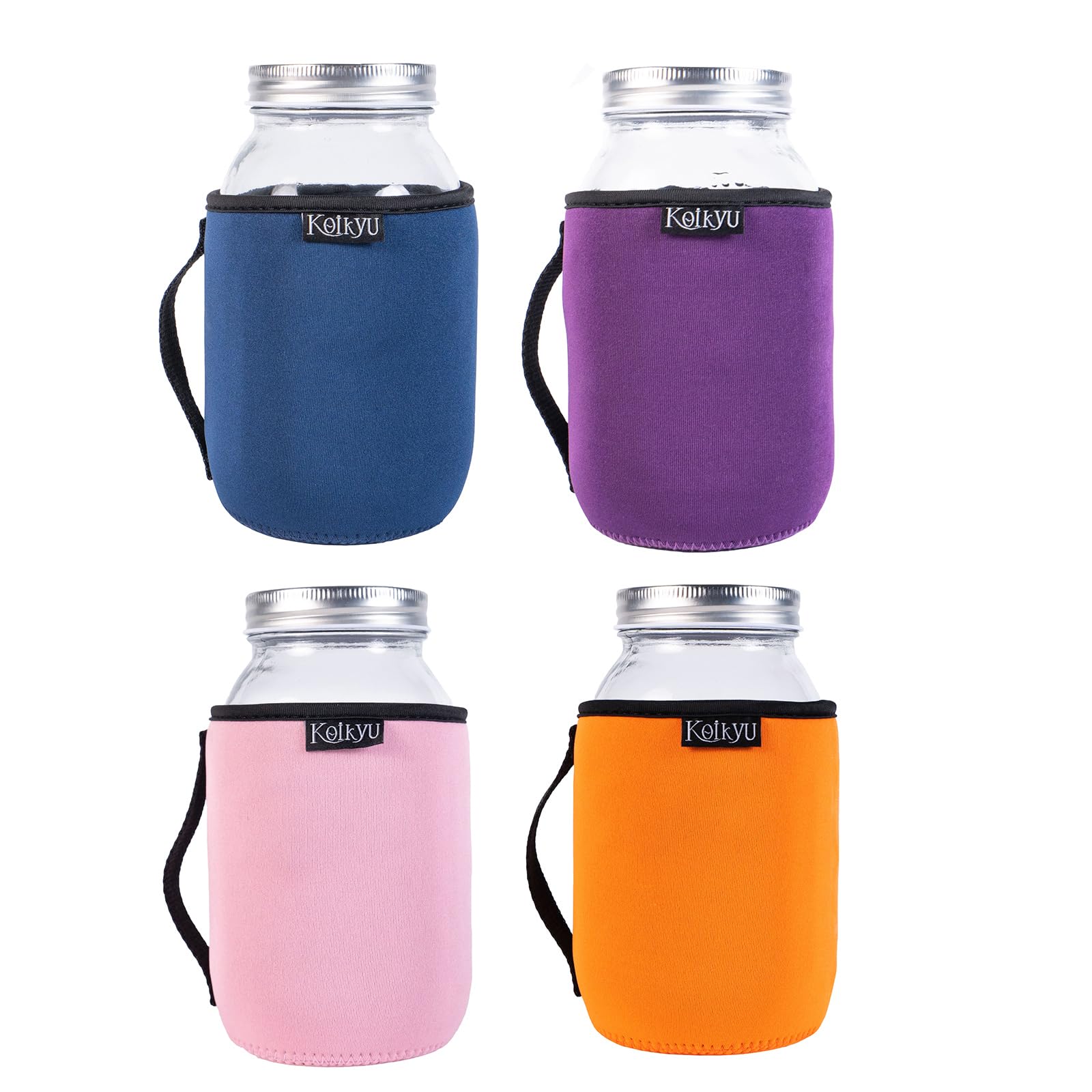 Koikyu 32oz Mason Jars Sleeves Neoprene 32oz Regular and Wide Mouth Mason Jar Sleeves Holder with Handle (4 colors)