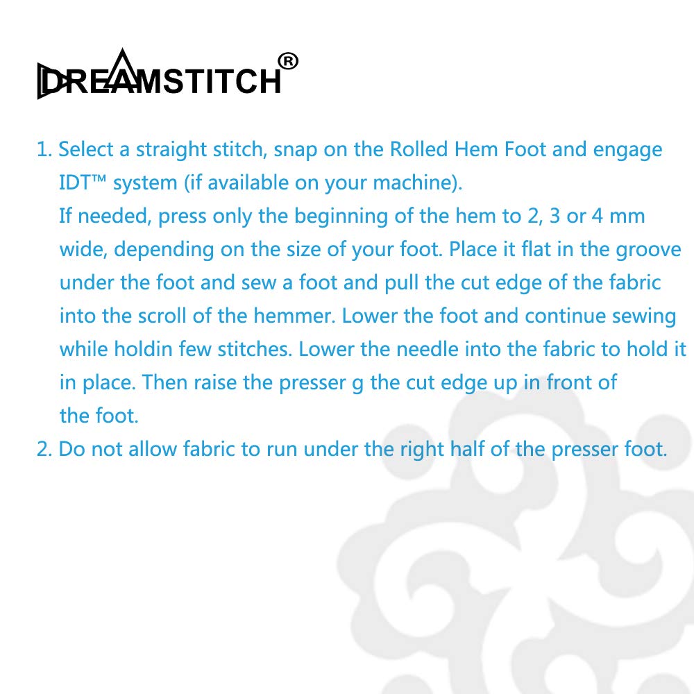 DREAMSTITCH 820249096 3mm Rolled Hem Presser Foot with IDT for Pfaff Sewing Machine ALT : 98-694818-00, 3820284-096,820284096,820249096