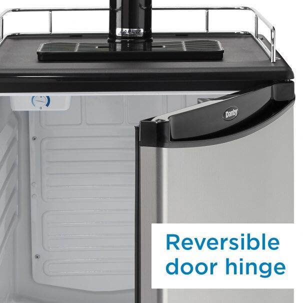 Danby DKC054A1BSLDB 5.4 Cu.Ft. Kegerator, Auto Defrost and Mechanical Thermostat, Keg Cooler with Scratch-Resistant Worktop and Reversible Door Hinge, Single Tap, Steel