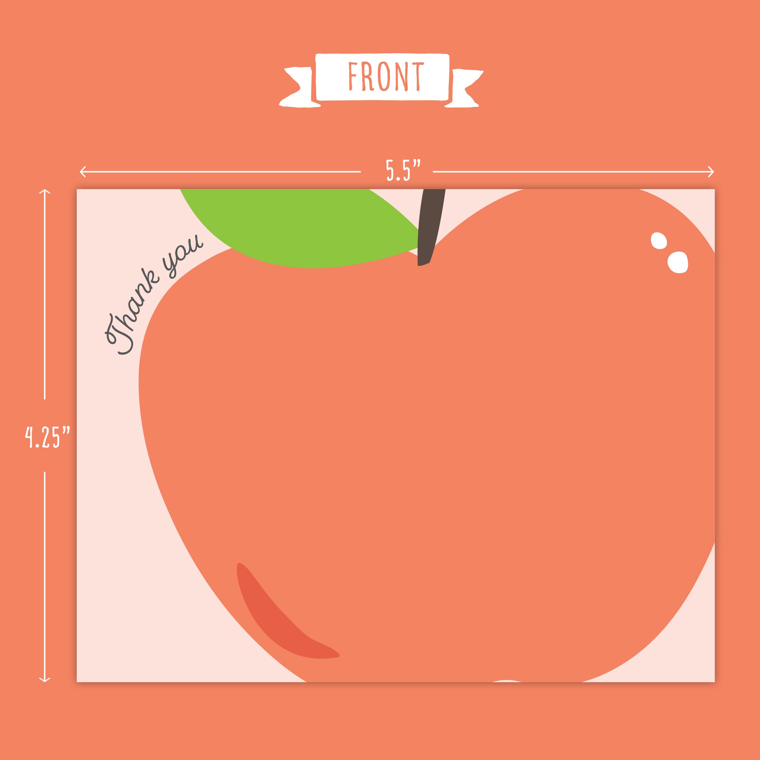 Koko Paper Co Apple-Themed Thank You Cards for Teacher Appreciation, Autumn Celebrations, and More! 25 Flat Cards + 25 Bright White Envelopes. Made in the U.S.A.