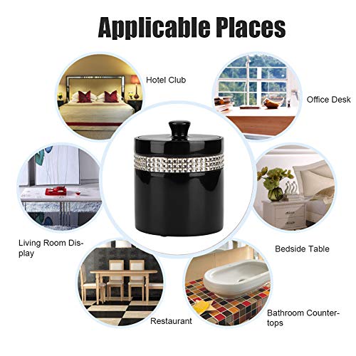 LIZEALUCKY Storage Container with Qtip Holder for Cotton Balls, Cotton Swabs, Round Cotton Pads, Dental Floss, Apothecary Jar(Negro)