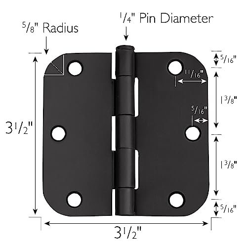 Door Hinges for Interior Doors 3-Pack 3-1/2-inch x 3-1/2-inch, Design House 5/8-inch Radius Steel Door Hinge Door Hardware, Matte Black, 188904