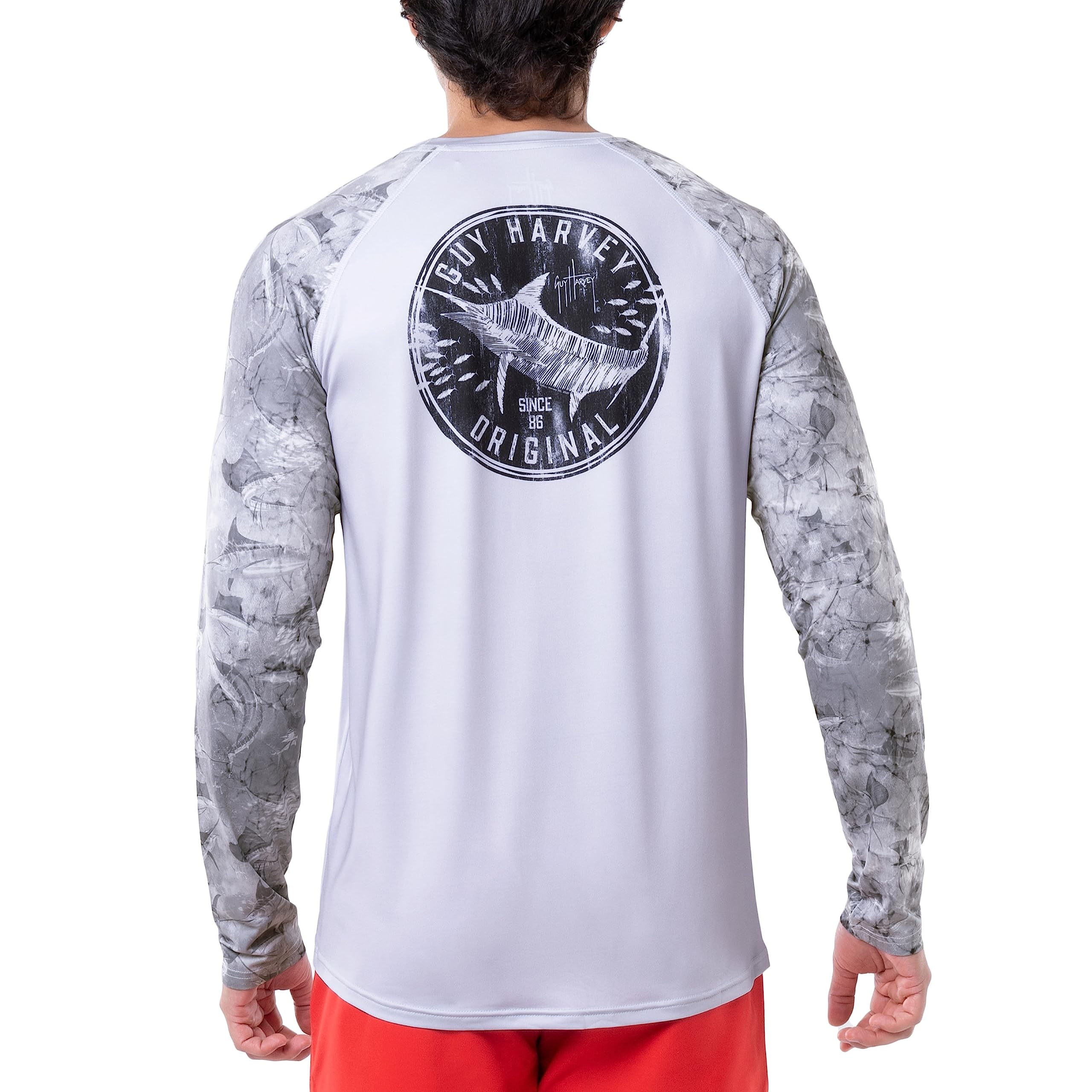 Guy Harvey Men's Raglan Sleeve Sun Protection Top, Microship/Saltwater Bill, Large
