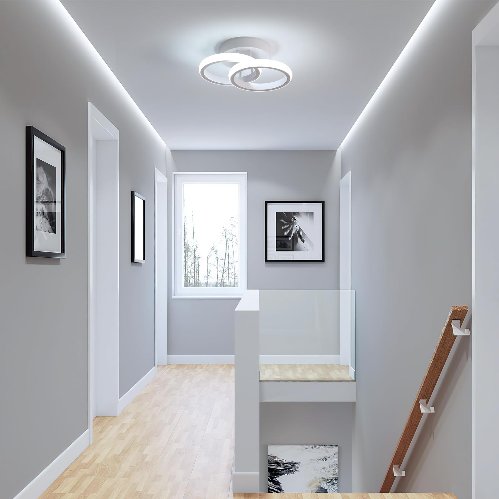 DELIPOP Modern LED Ceiling Light, 6500K Cool White Round LED Ceiling Light, Black Small Hallway Light Simple Close to Ceiling Light Fixture for Bedroom, Corridor, Kitchen, Dining Room