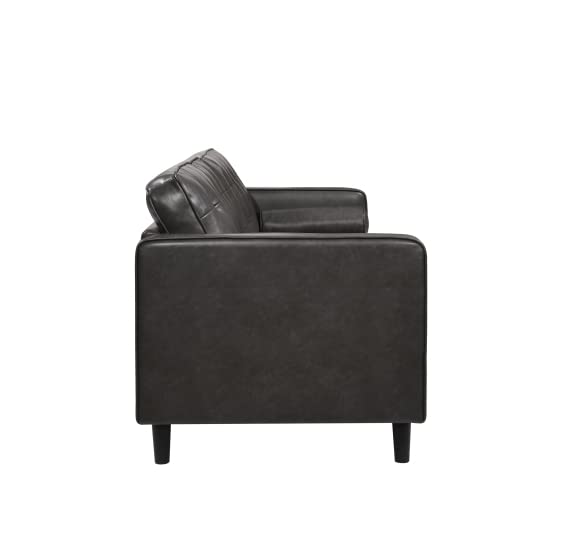 Light luxury Style Couches 85 inch Mid Century Tufted Leather Loveseat Sofa with 2 Bolster Pillows,Modern Upholstered 3 Seater Sofa w/Tufted Backrest for Living RoomBedroom,Apartment,Office(Dark grey)