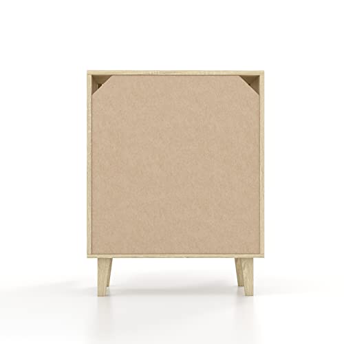 Panana Buffet Cabinet Sideboard with Rattan Decorated Doors Kitchen Storage Cupboard Accent Cabinet (Natural Wood)